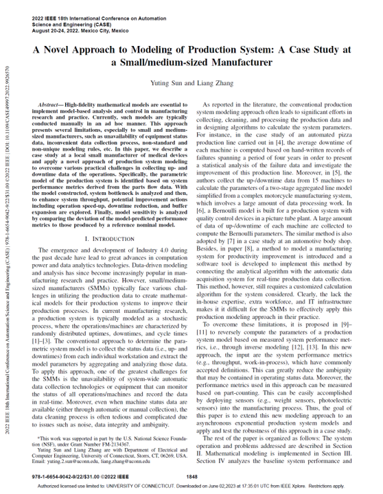 Two papers accepted for presentation at CASE 2022 | Smart Production ...